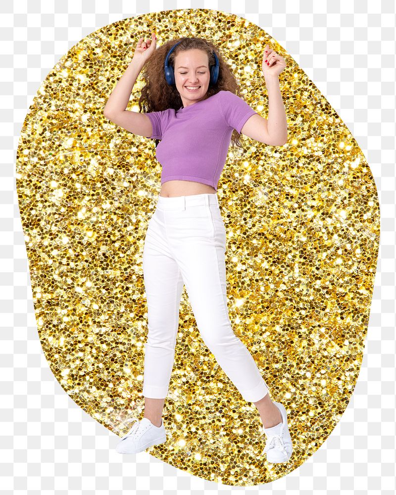 Woman dancing png sticker, gold | Free PNG - rawpixel