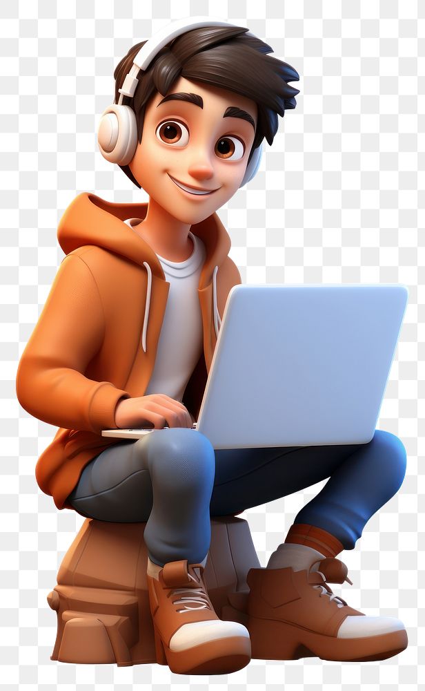 PNG Sitting laptop computer cartoon. | Free PNG - rawpixel