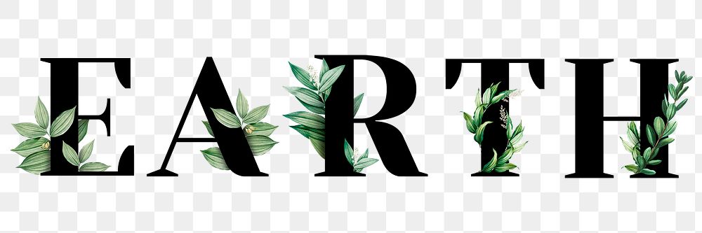 Botanical EARTH png word typography | Free PNG Sticker - rawpixel