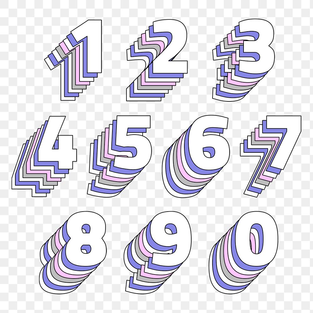 Layered number set png pastel | Free PNG Sticker - rawpixel