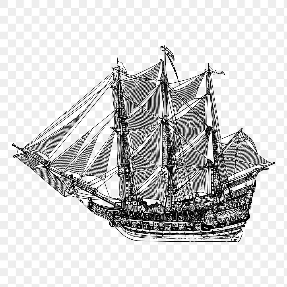 Sailing ship png sticker, vintage | Free PNG - rawpixel