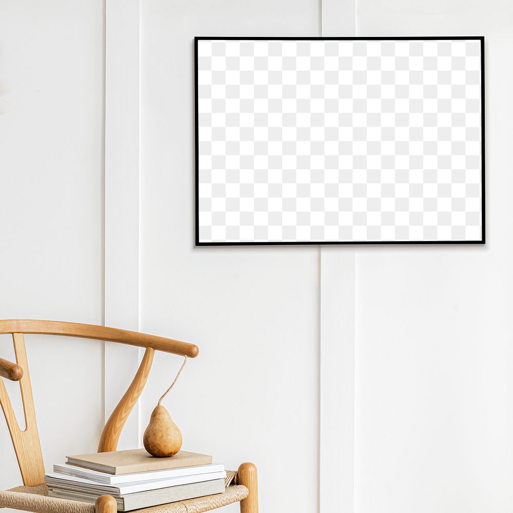 Picture frame mockup hanging above a classic | Free PNG - rawpixel