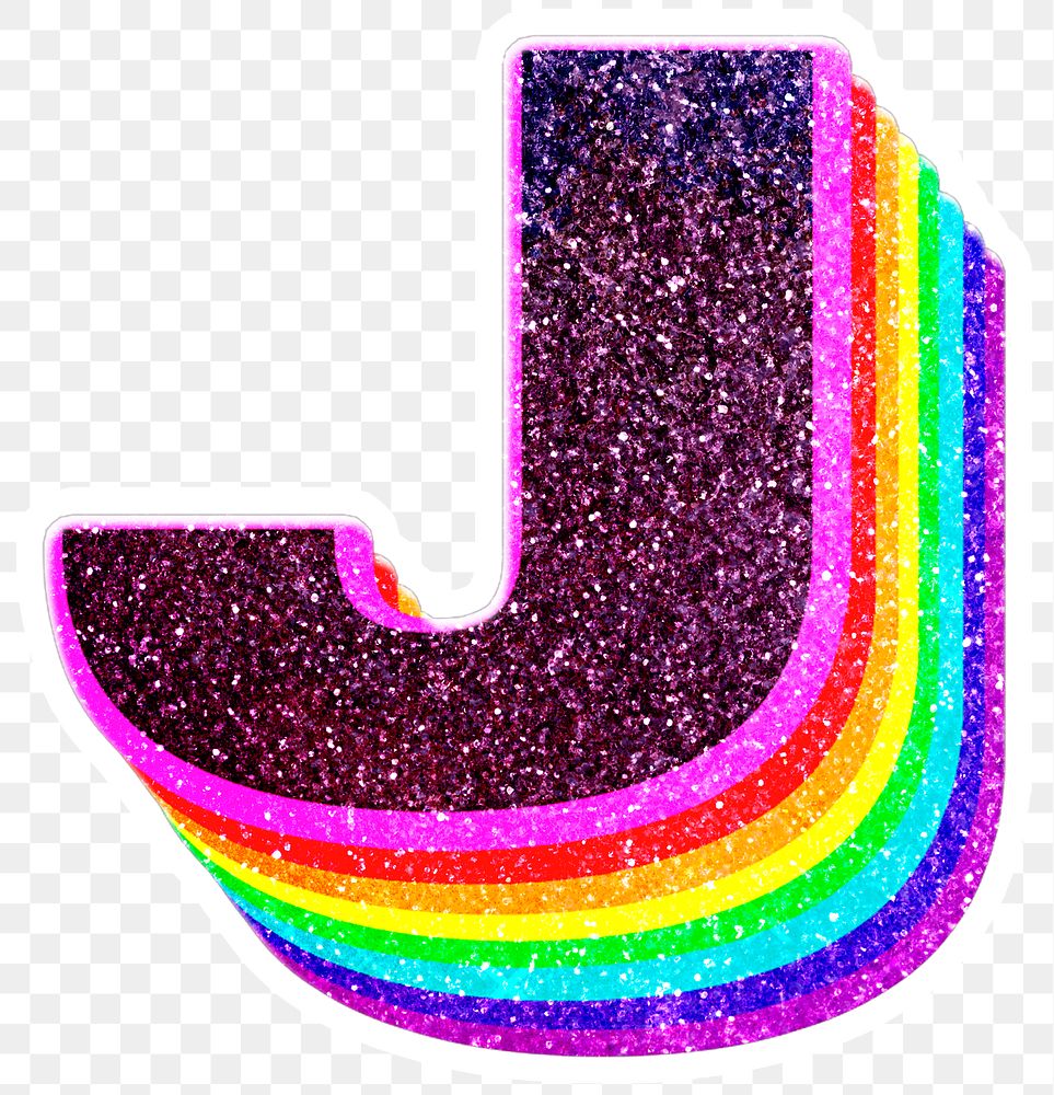J letter layered rainbow glitter | Free PNG Sticker - rawpixel
