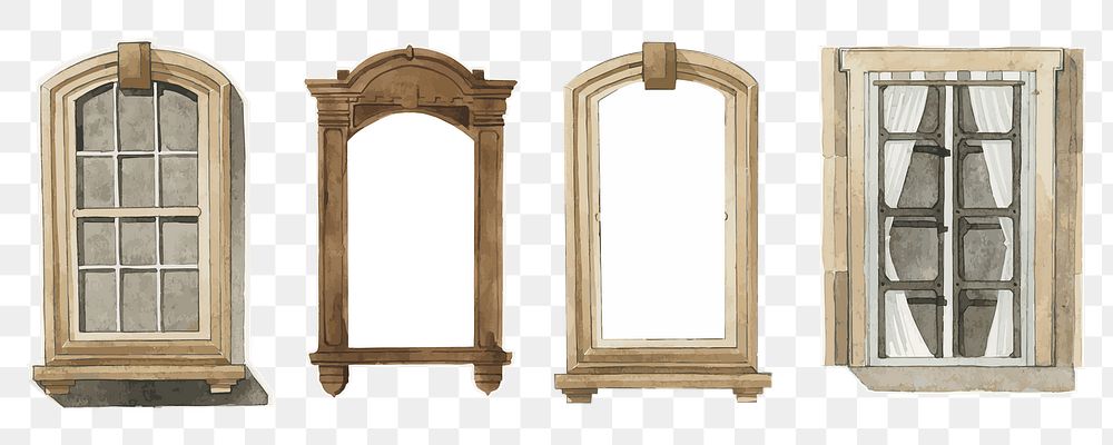 Png vintage window architecture watercolor | Free PNG - rawpixel