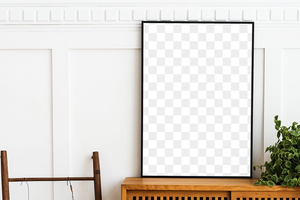 Picture frame mockup on a wooden | Free PNG - rawpixel