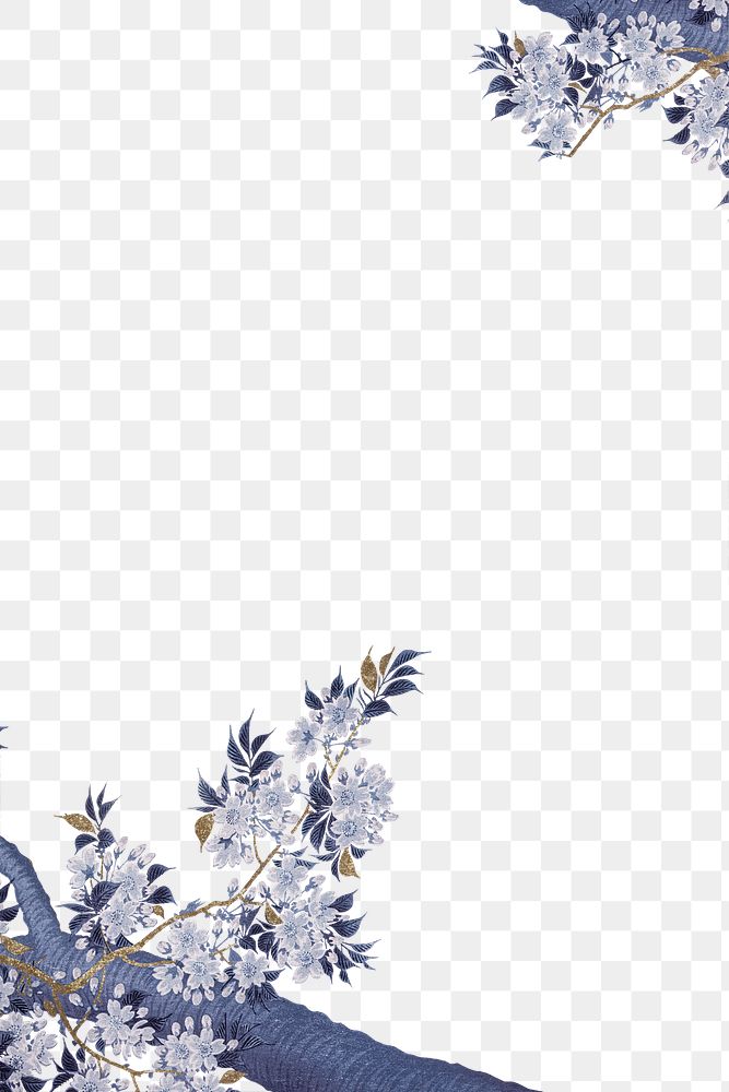 Indigo blue floral frame design | Free PNG - rawpixel