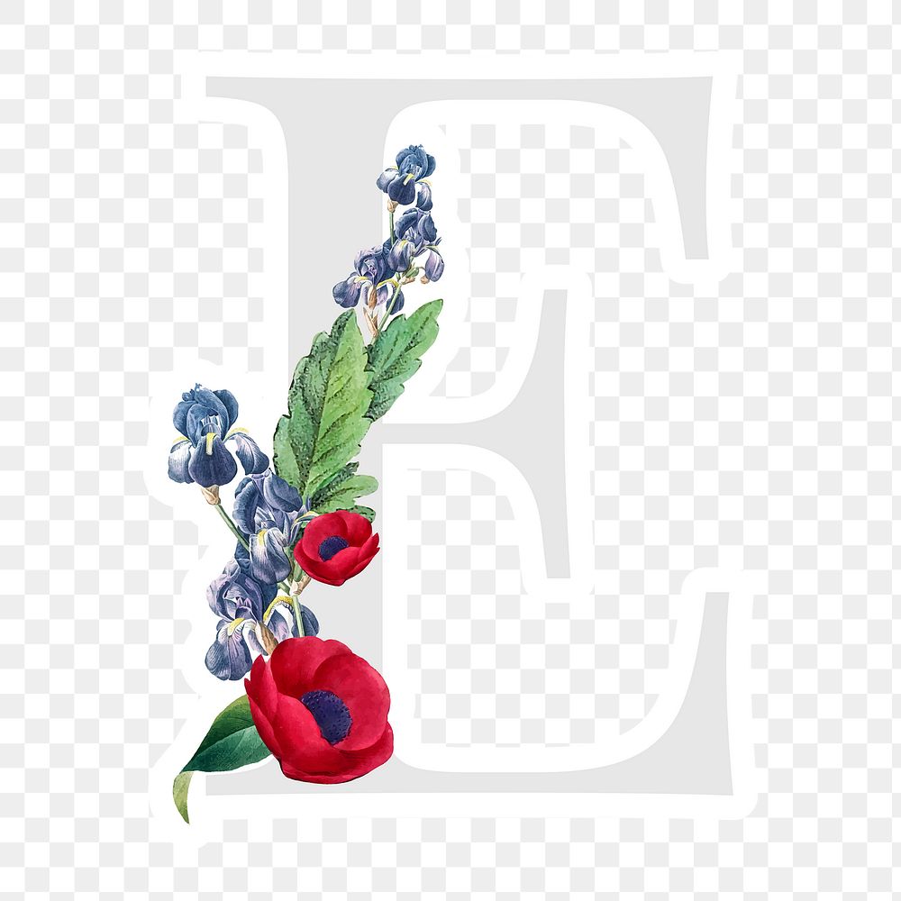 Flower decorated capital letter E | Free PNG Sticker - rawpixel