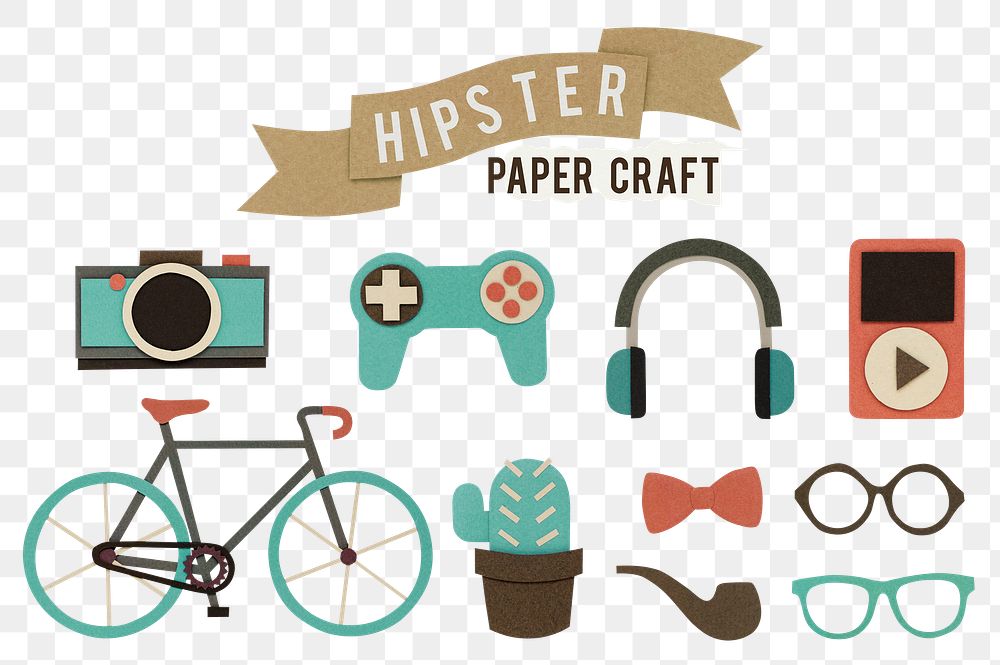 Hipster paper craft set design | Premium PNG - rawpixel