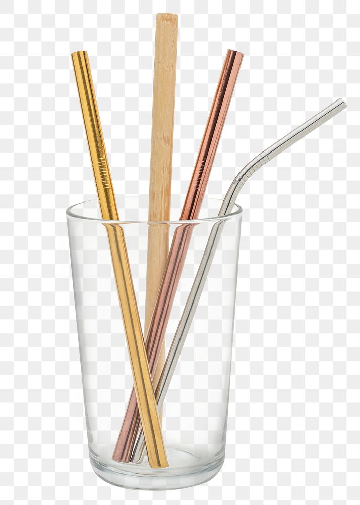 Set of reusable straws in a glass | Free PNG Sticker - rawpixel