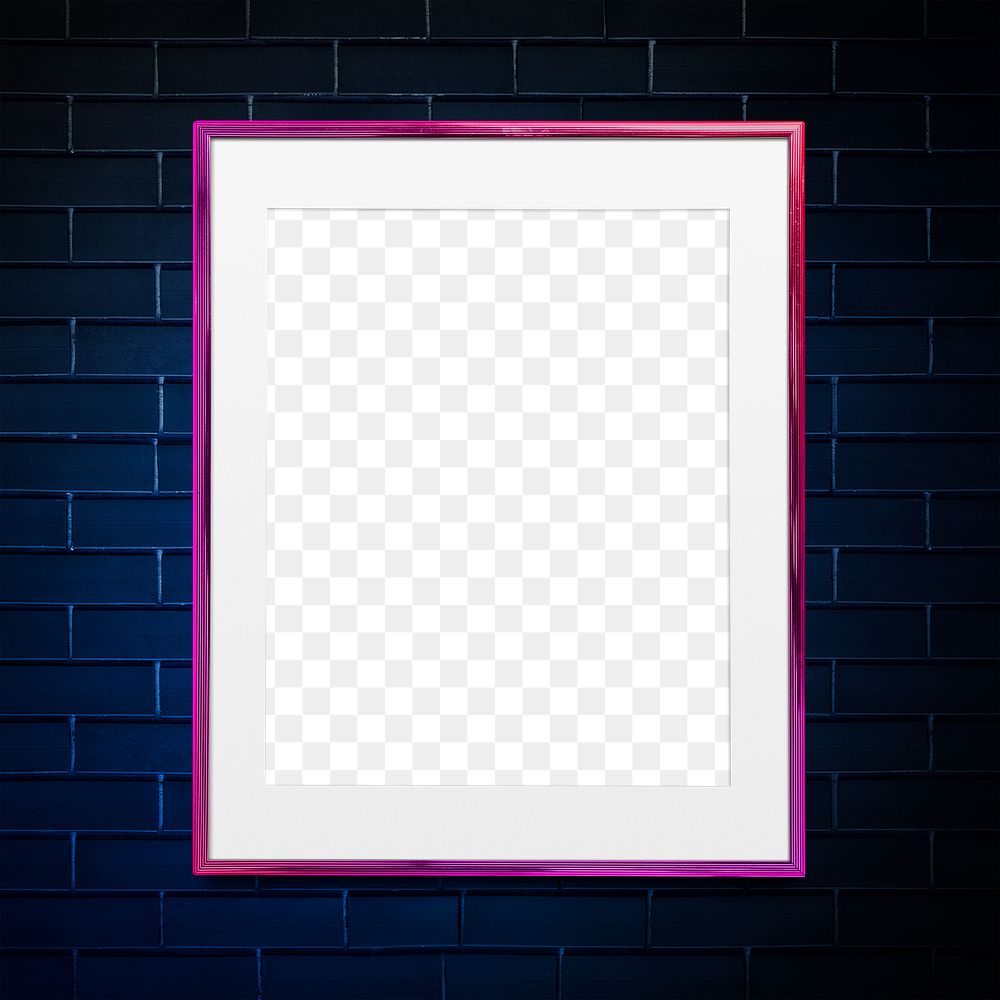 Purple picture frame mockup on a brick | Free PNG - rawpixel