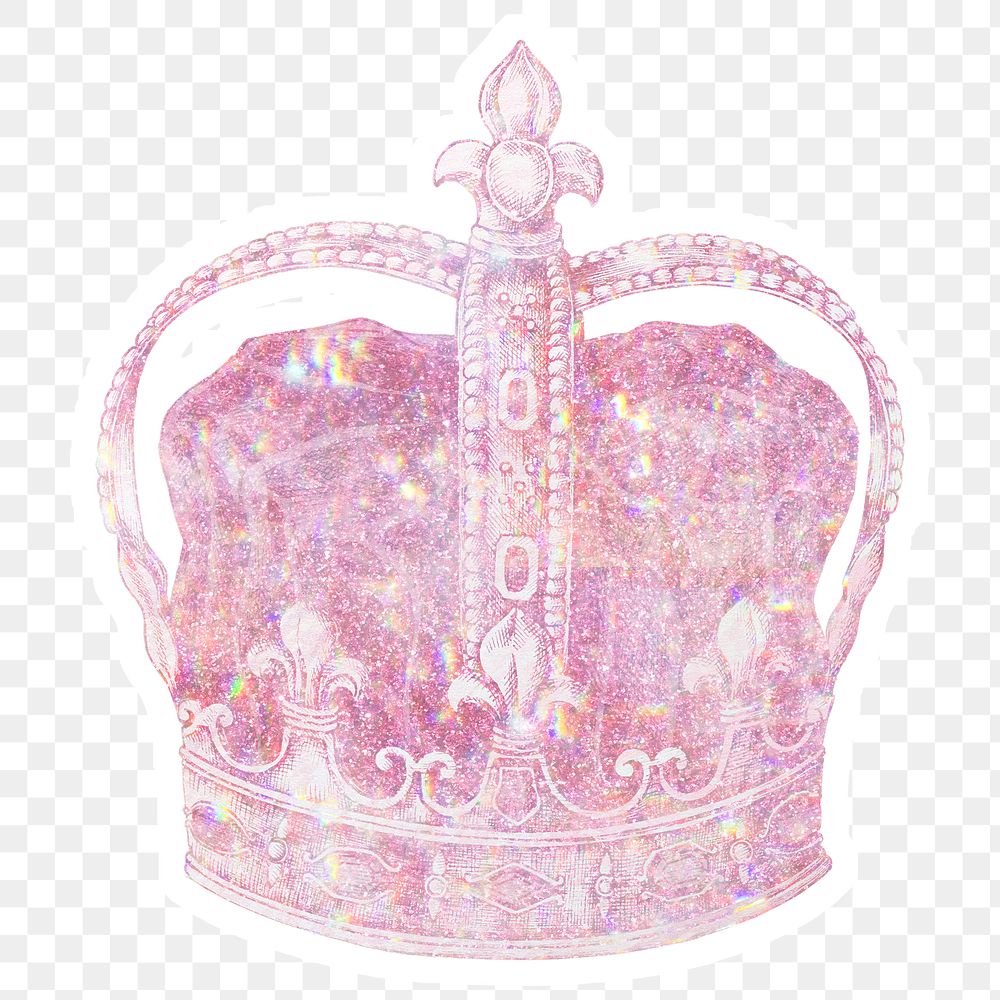 Pink holographic royal crown sticker | Free PNG Sticker - rawpixel
