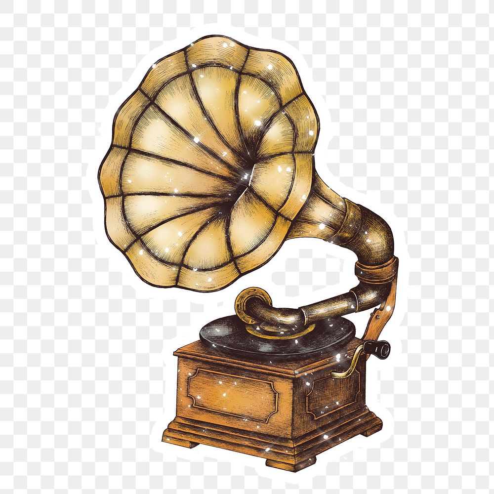 Sparkling gramophone sticker with white | Free PNG Sticker - rawpixel