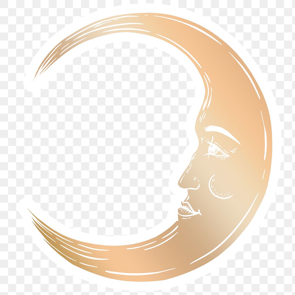 Golden crescent moon face sticker | Free PNG Sticker - rawpixel