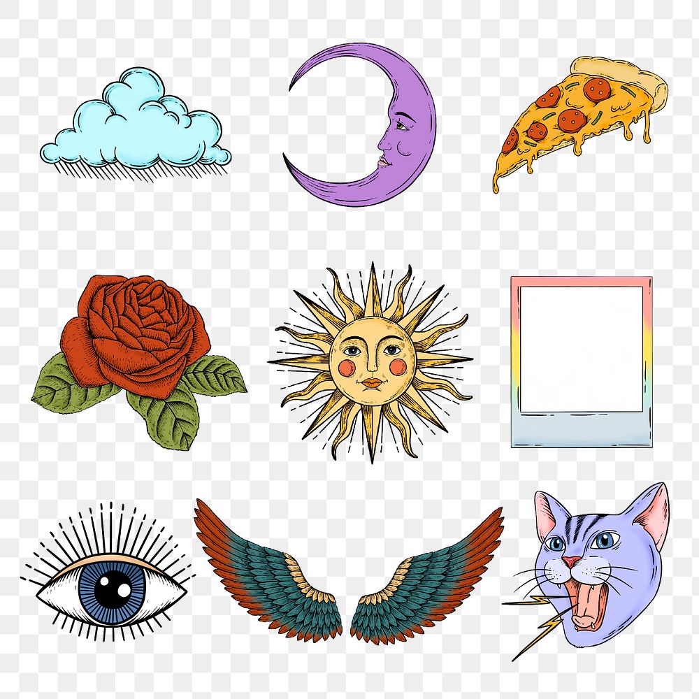 Colorful sticker set design element | Premium PNG - rawpixel