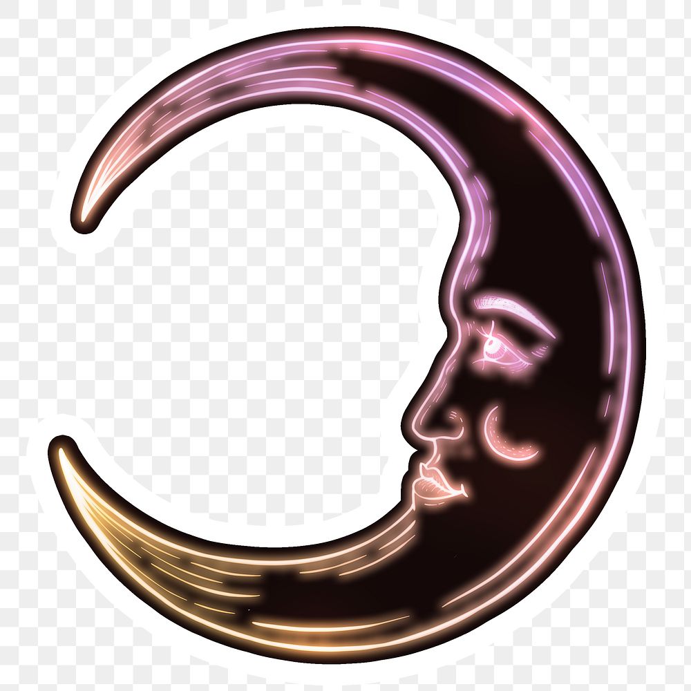 Neon crescent moon face sticker | Premium PNG Sticker - rawpixel