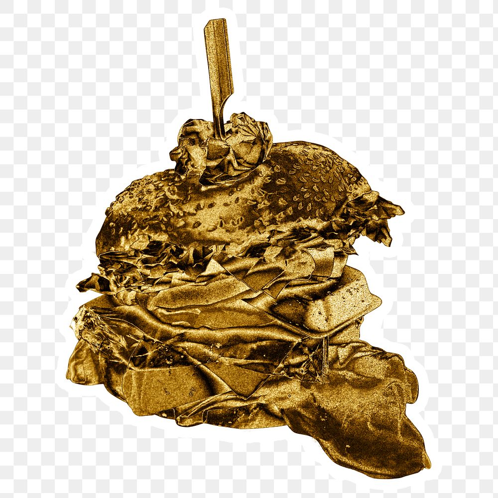 Gold burger filled with trash | Free PNG Sticker - rawpixel