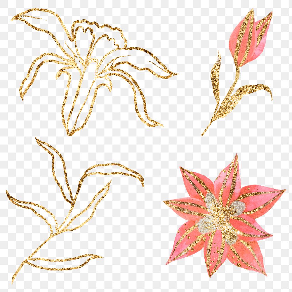 Png glittery gold flower sticker | Premium PNG - rawpixel