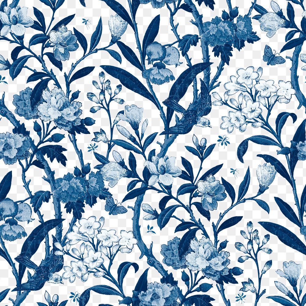 Png blue floral pattern transparent | Premium PNG - rawpixel
