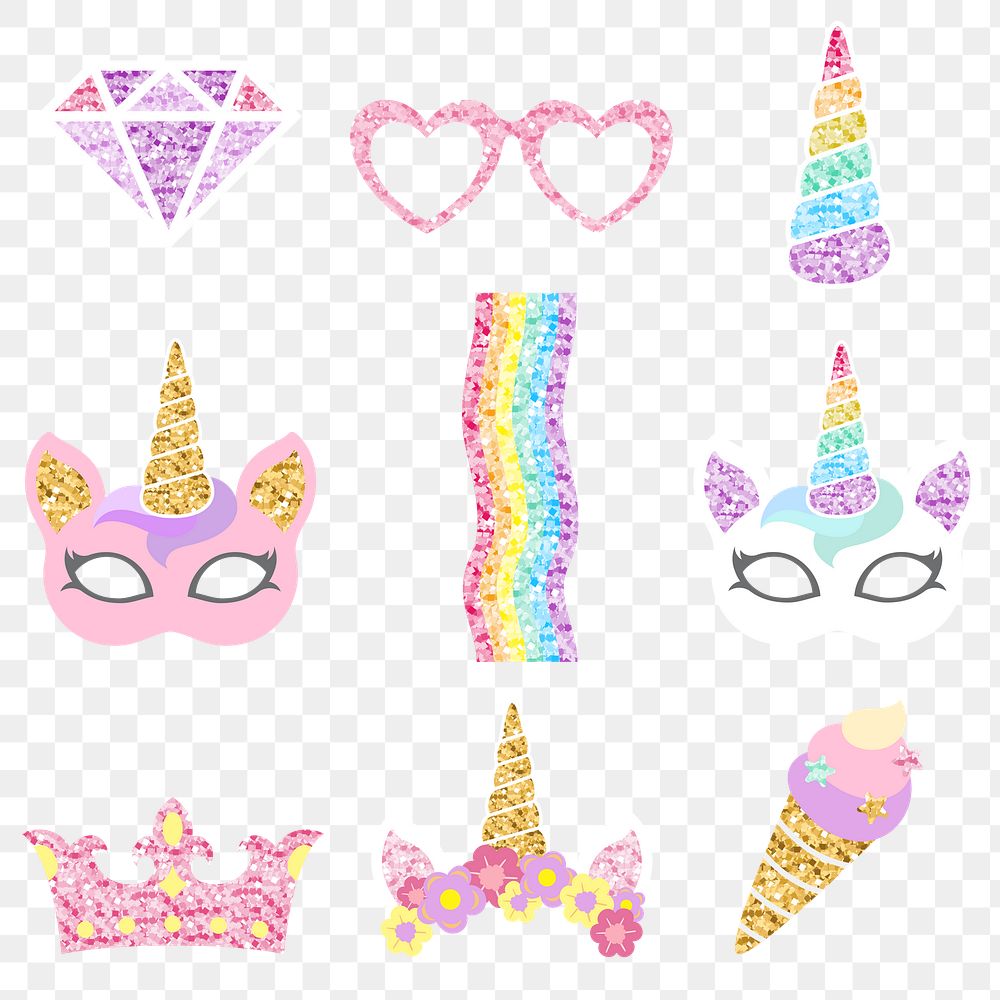 Glittery unicorn stickers collection transparent | Premium PNG - rawpixel