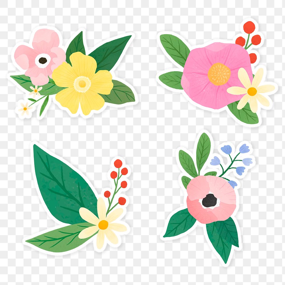 Colorful floral sticker collection transparent | Free PNG - rawpixel