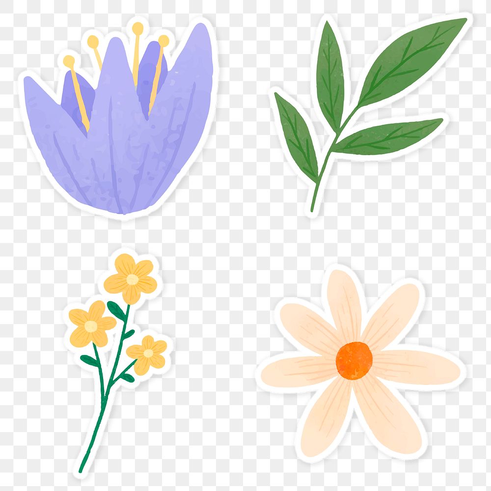 Colorful floral sticker set transparent | Premium PNG - rawpixel