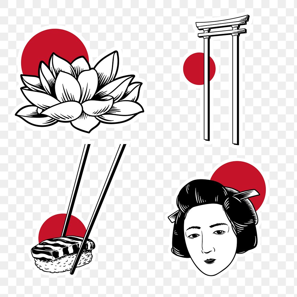 Traditional Japanese sticker design elements | Premium PNG - rawpixel
