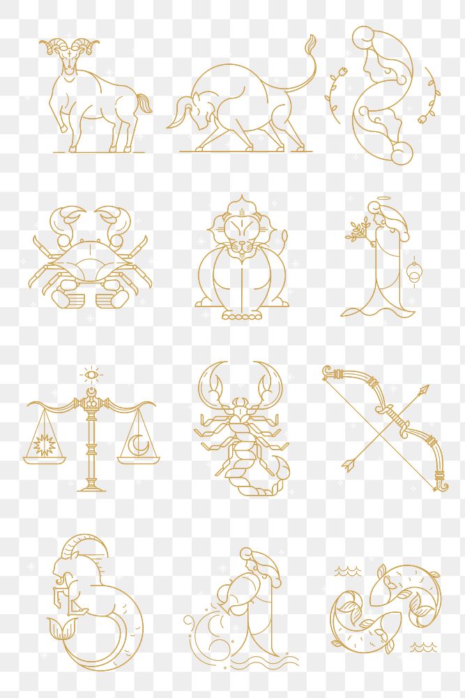 Golden zodiac signs design element | Premium PNG - rawpixel