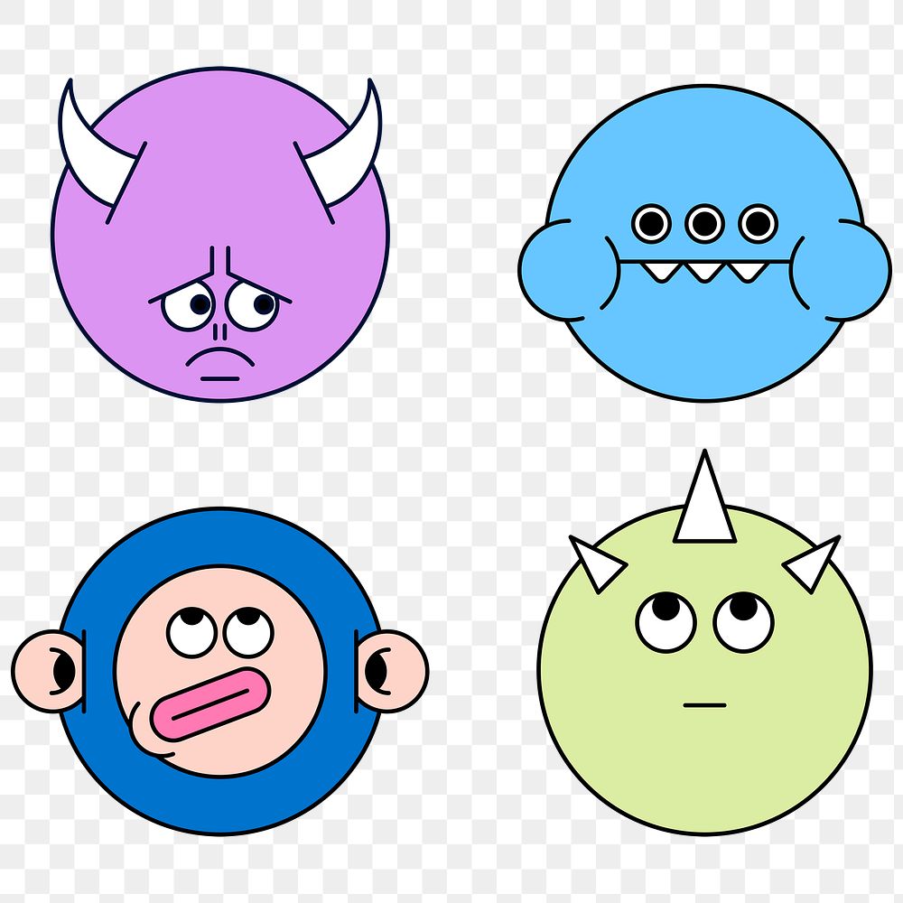 Mixed funky monster emoji stickers | Free PNG - rawpixel