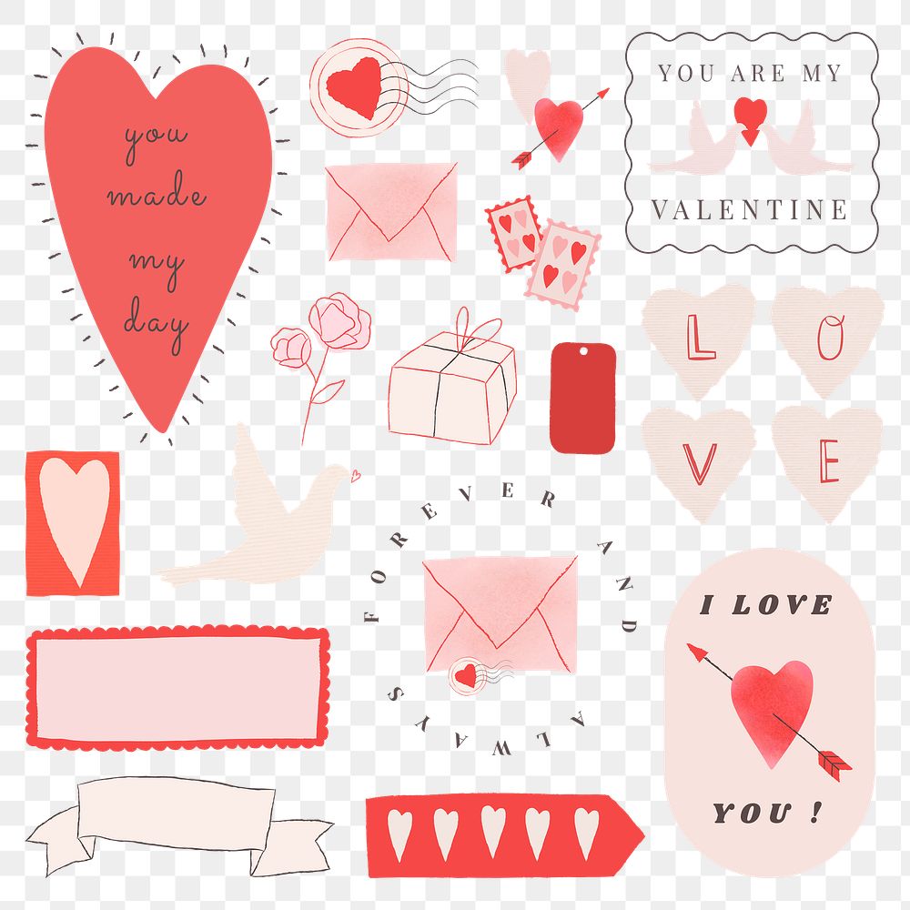 Valentine stickers set png in transparent | Premium PNG - rawpixel