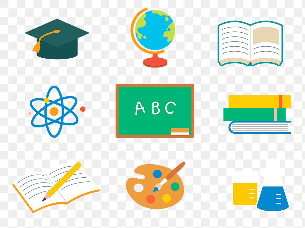 PNG flat educational icon set | Premium PNG - rawpixel