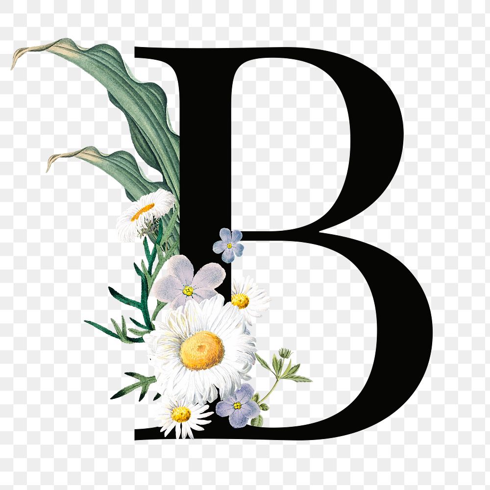 B png floral alphabet font | Free PNG Sticker - rawpixel