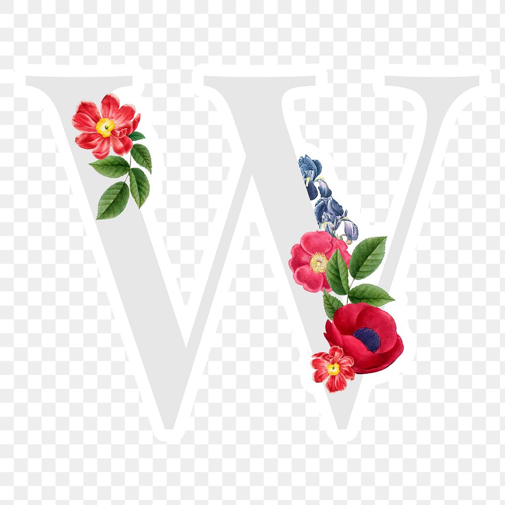 Flower decorated capital letter W sticker… | Free stock illustration ...