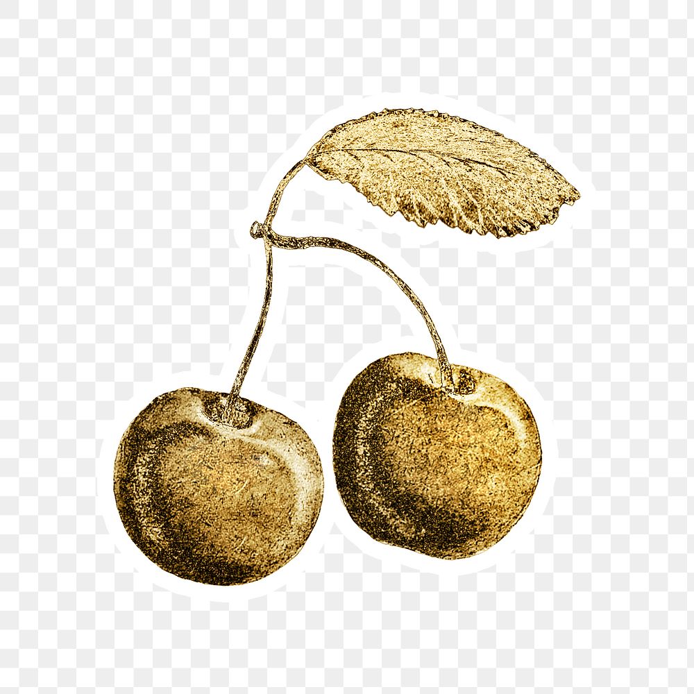 Gold cherry fruit sticker | Free PNG Sticker - rawpixel