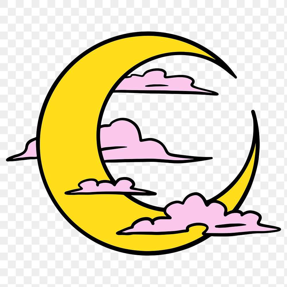 Crescent moon surrounded by clouds sticker overlay