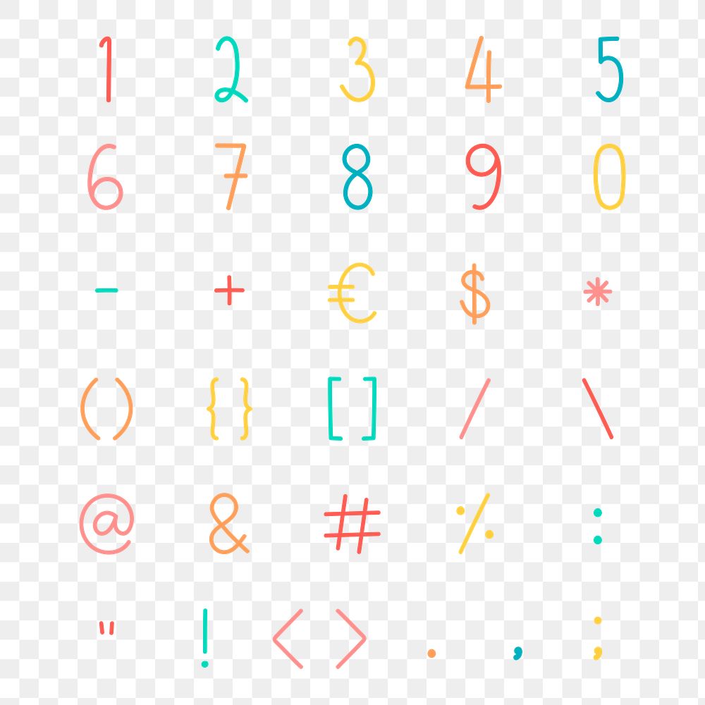 Styled numbers and symbol set | Free PNG Sticker - rawpixel
