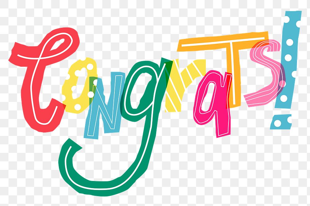 Congrats! colorful doodle font png | Free PNG Sticker - rawpixel