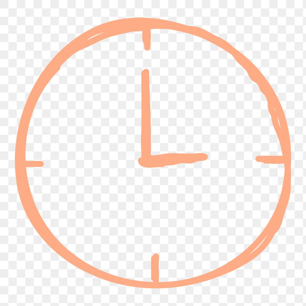 Orange hand drawn clock transparent | Free PNG Sticker - rawpixel