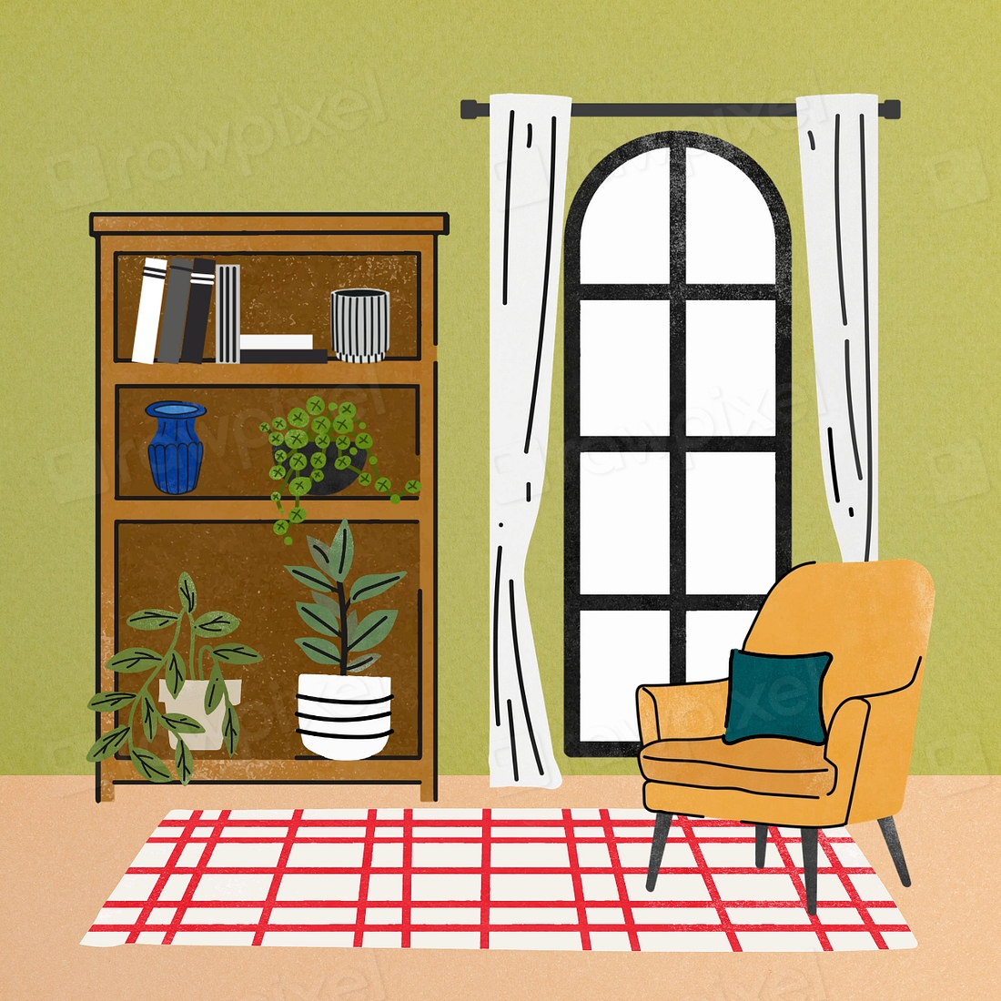 Retro interior, editable remix living | Premium Editable Design - rawpixel