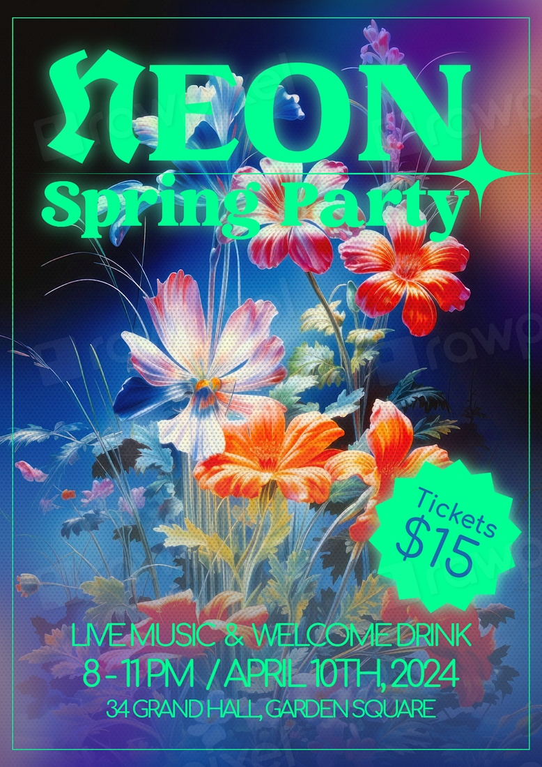 Neon spring party poster template | Premium Editable Template - rawpixel