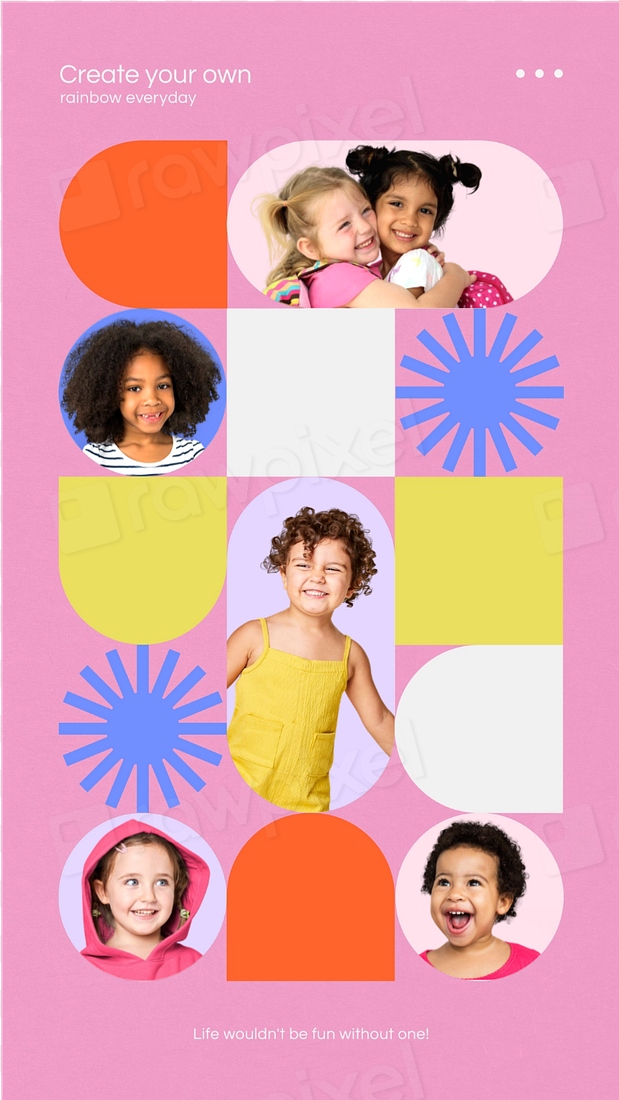 Pink geometric kids photo collage, | Premium Photo Collage Maker - rawpixel