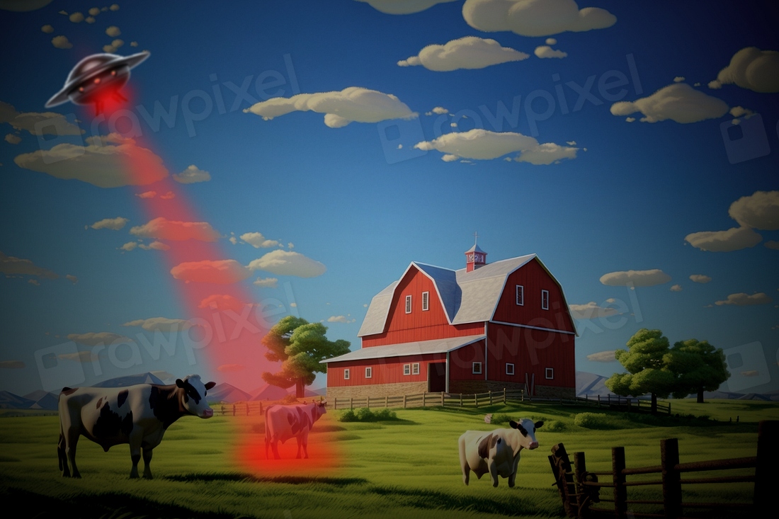 3D alien UFO abducting cow | Free Editable Design - rawpixel