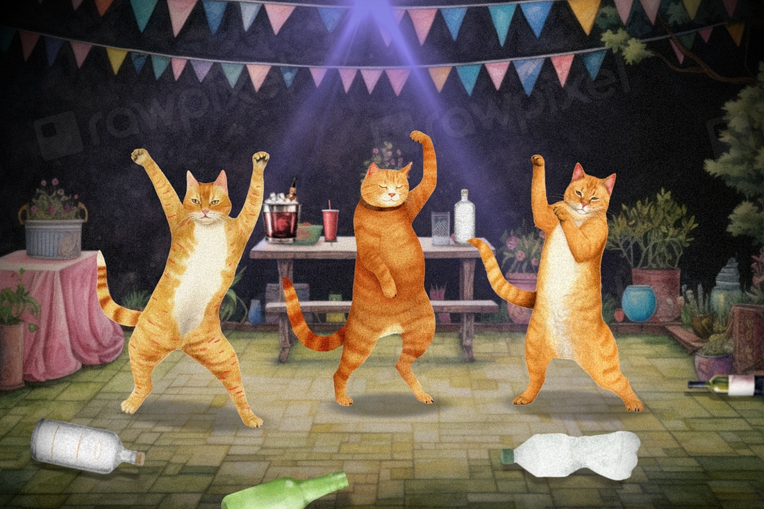 Dancing cat party, digital art | Free Editable Design - rawpixel