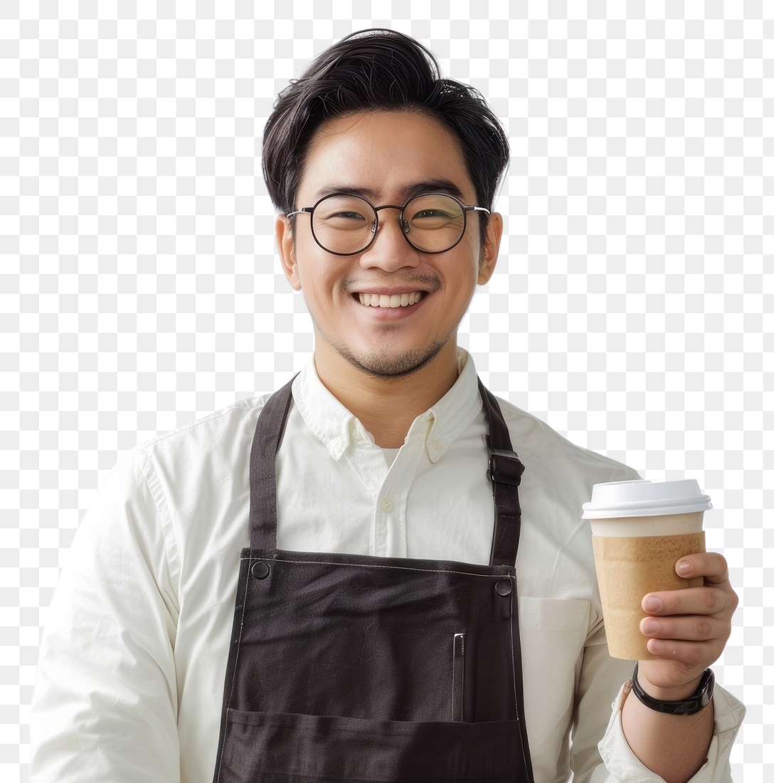 PNG Smiling barista holding coffee | Free PNG - rawpixel