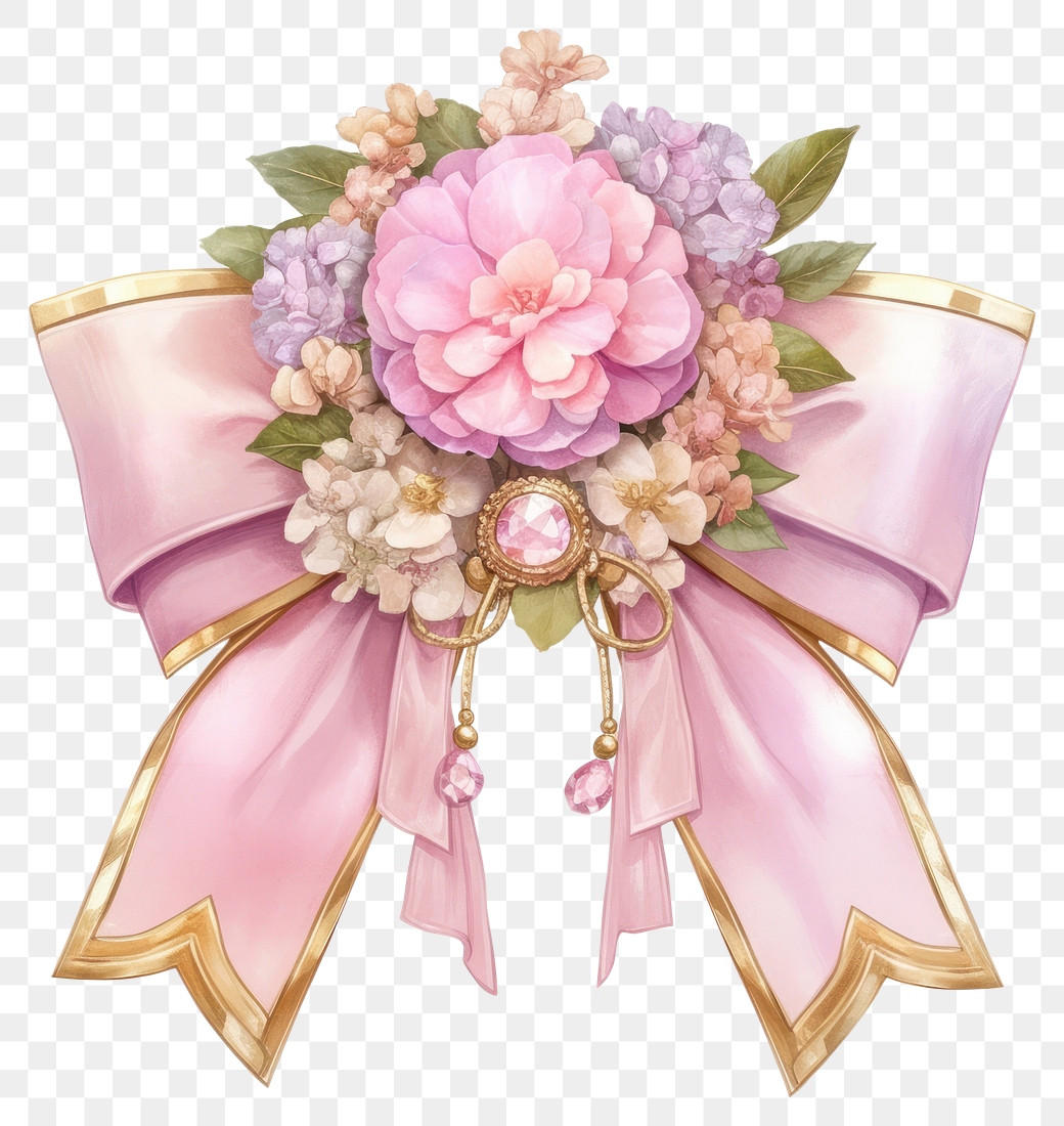 Elegant floral bow illustration | Free PNG - rawpixel