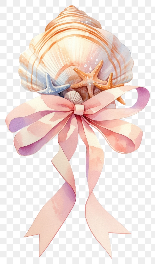 PNG Seashells with pink ribbon | Free PNG - rawpixel