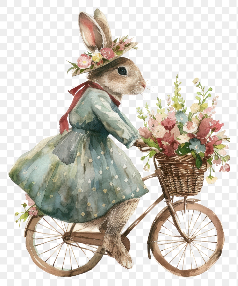 PNG Rabbit cycling watercolor flower | Premium PNG - rawpixel