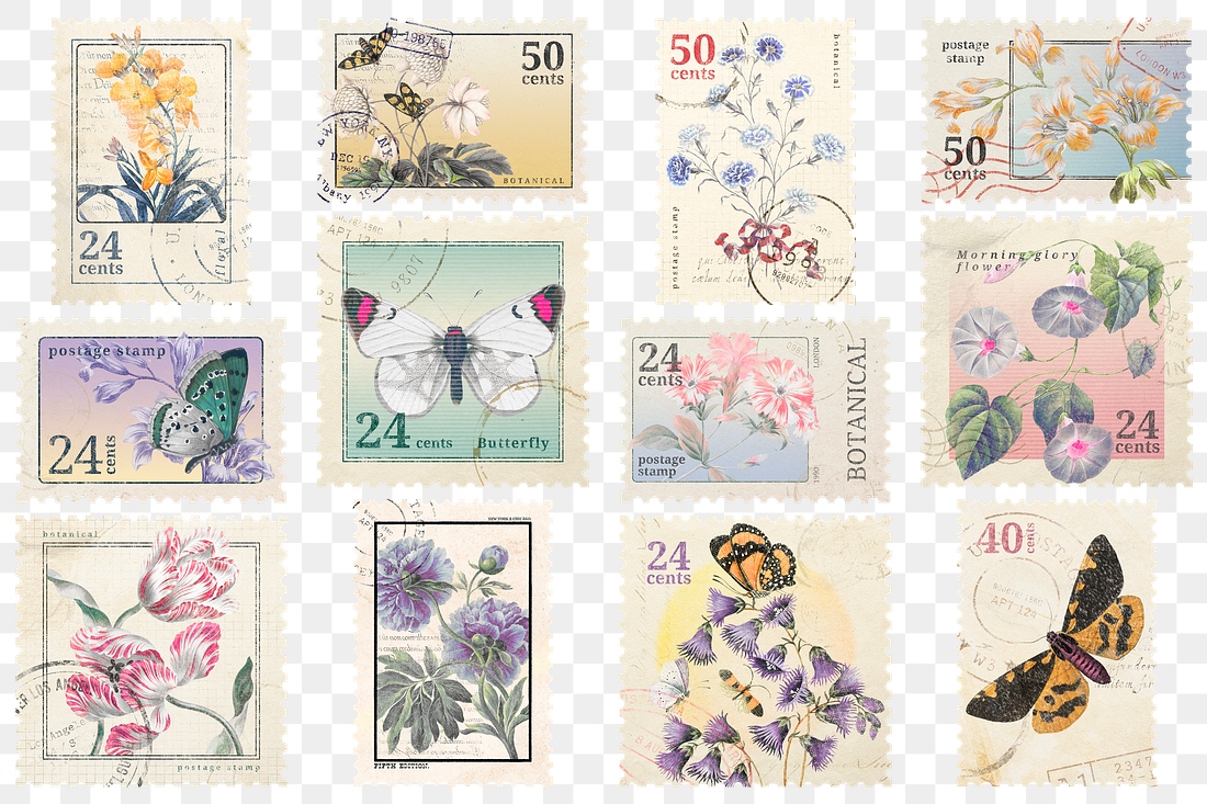 Png flower postage stamp sticker, | Premium PNG - rawpixel