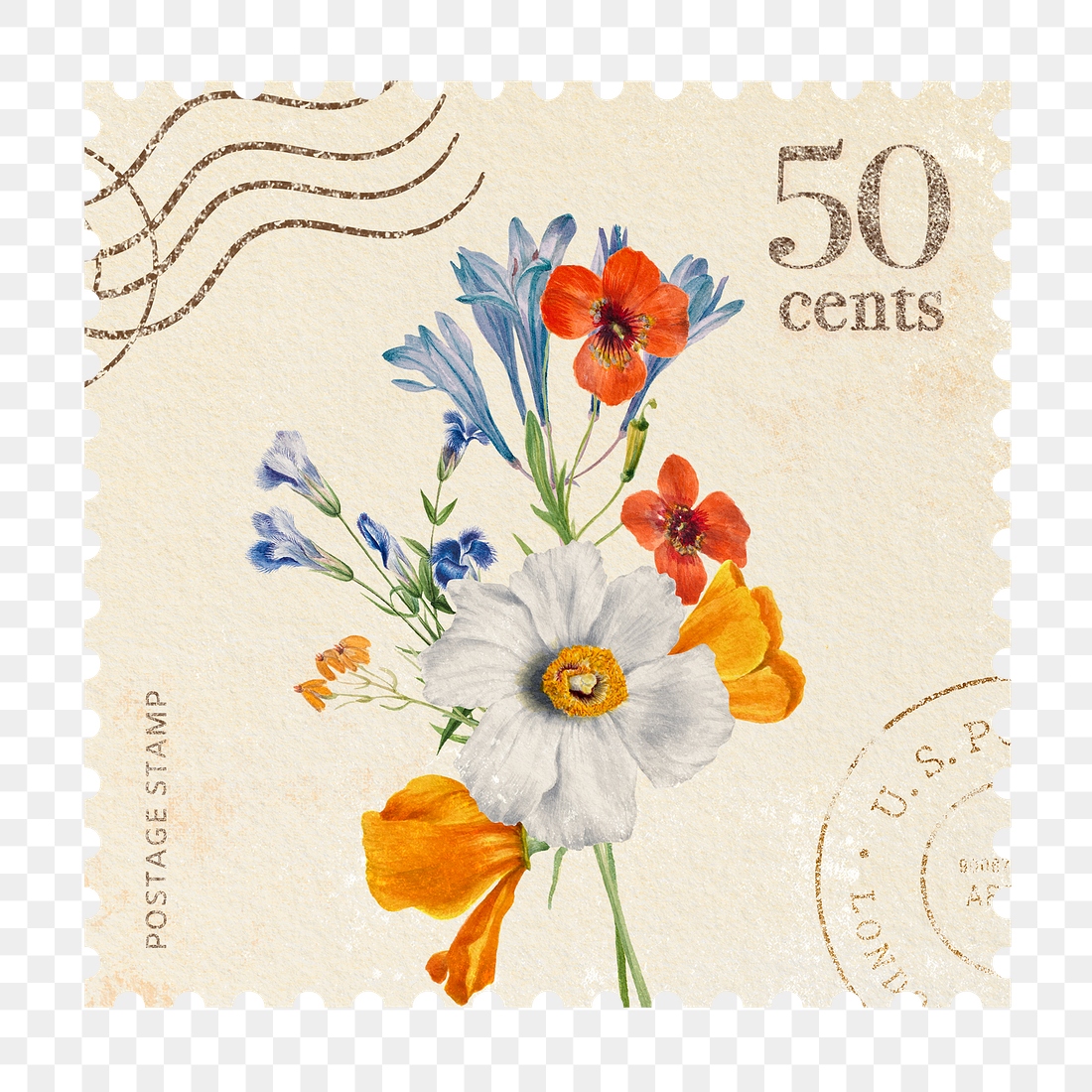 Floral png postage stamp sticker, | Premium PNG - rawpixel