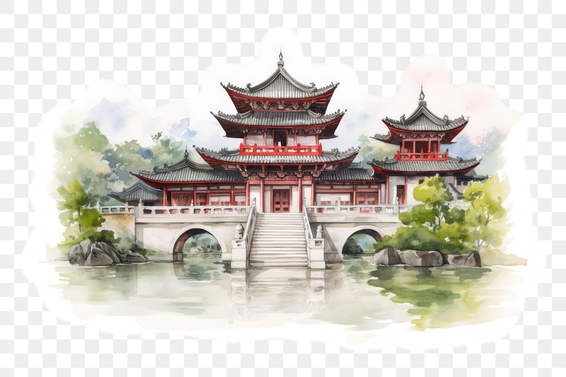 PNG watercolor illustration buildings, asian, | Premium PNG - rawpixel