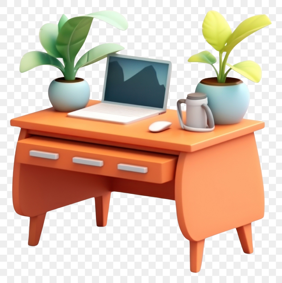 PNG Desk furniture computer cartoon. | Premium PNG - rawpixel